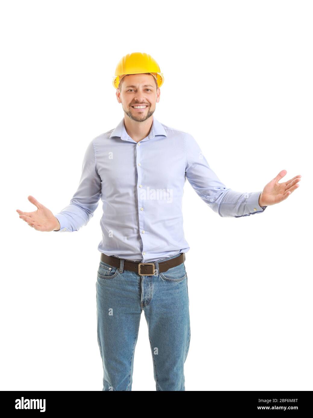 Male engineer on white background Stock Photo - Alamy