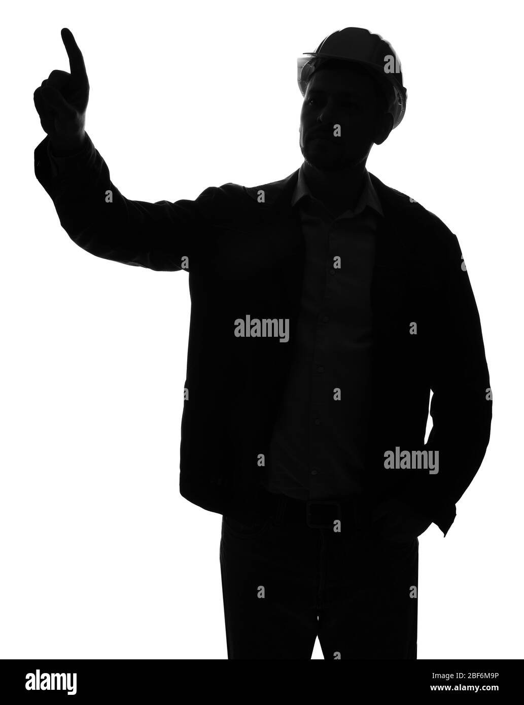Engineer pointing Black and White Stock Photos & Images - Alamy