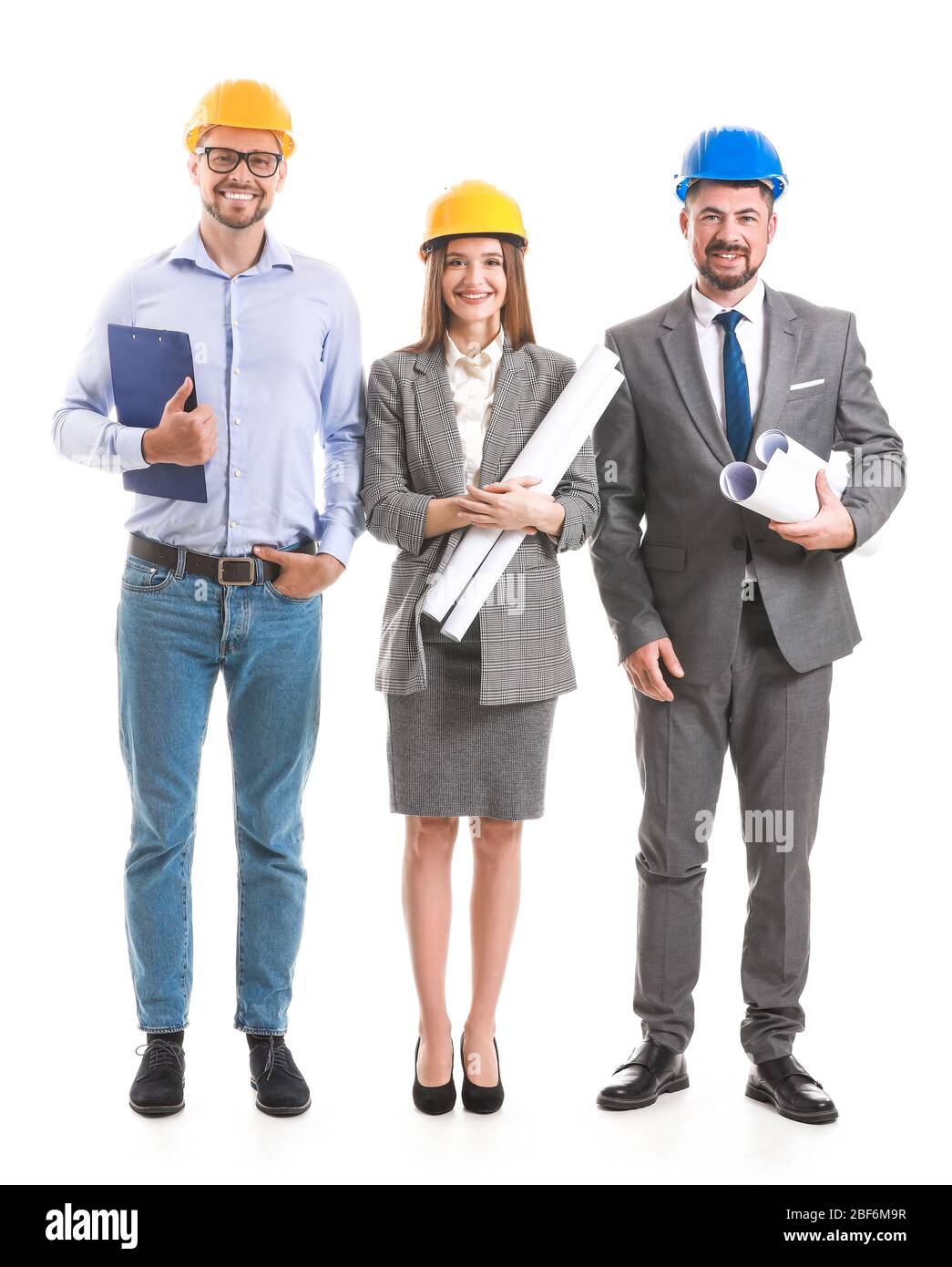 Group of engineers on white background Stock Photo - Alamy