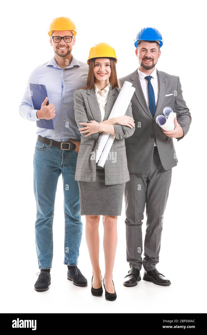 Group of engineers on white background Stock Photo - Alamy