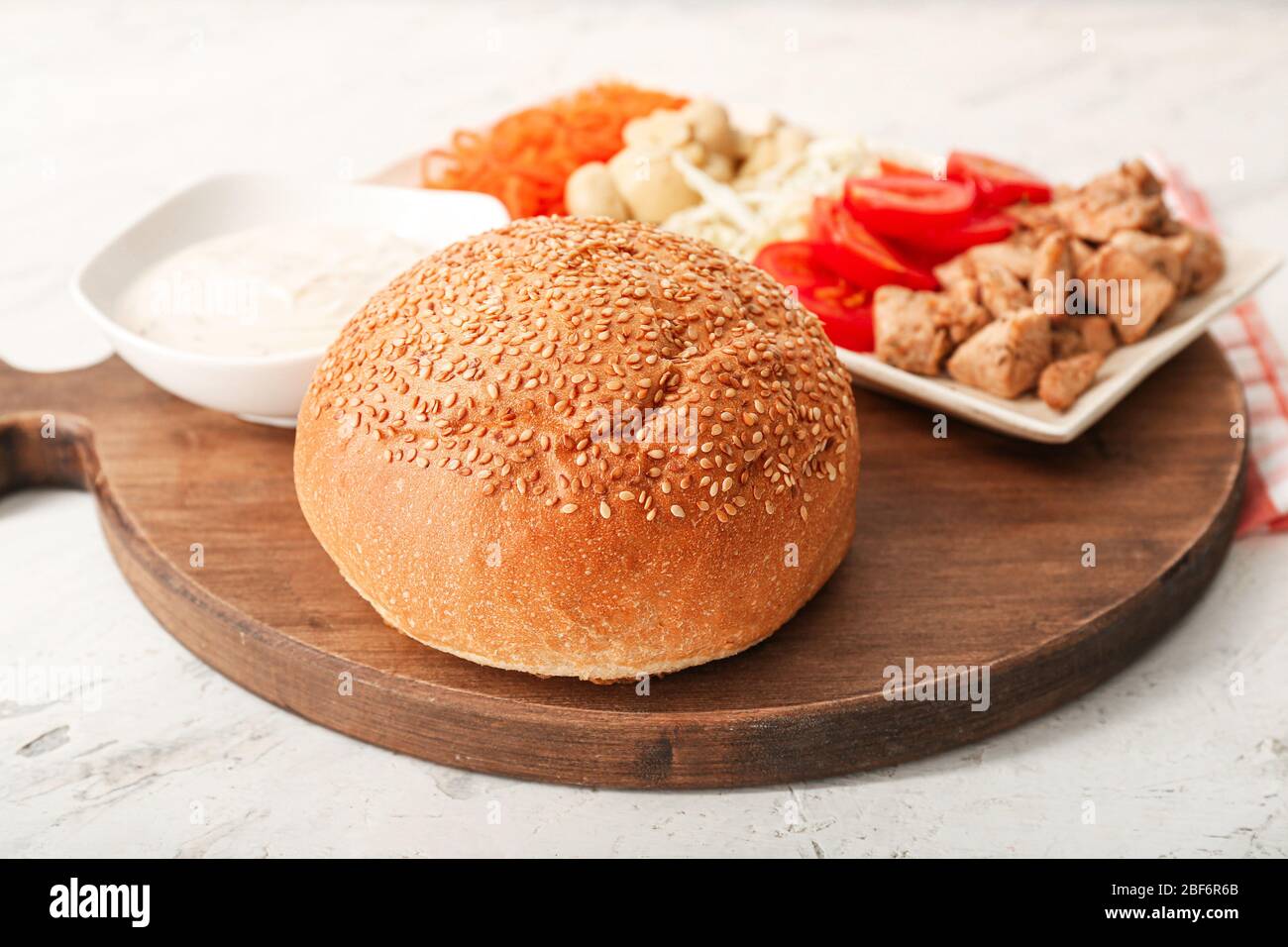 Ingredients for tasty doner kebab on white background Stock Photo - Alamy