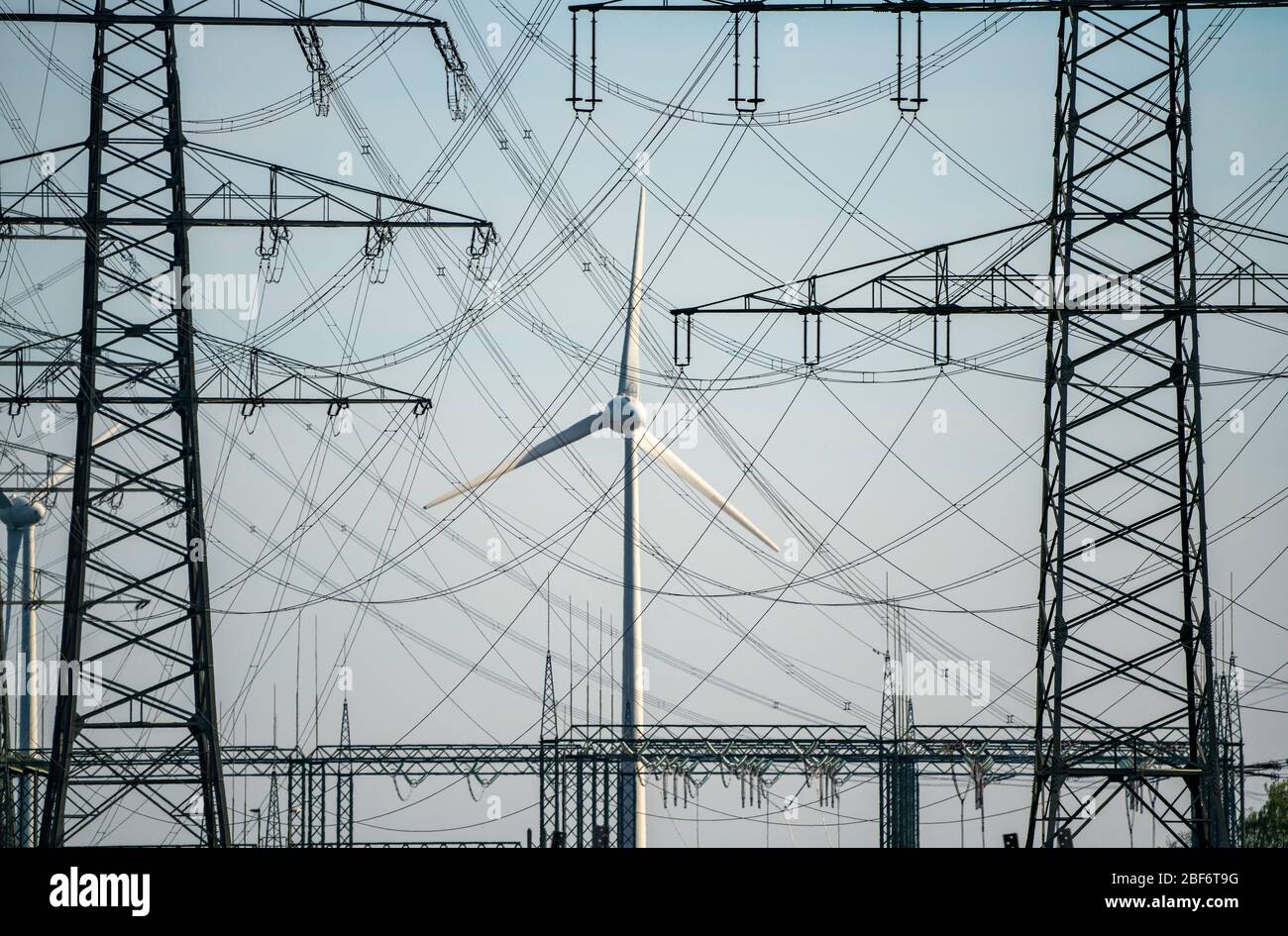 Extra-high voltage lines, 380 KV, at Gohrpunkt substation, the ...