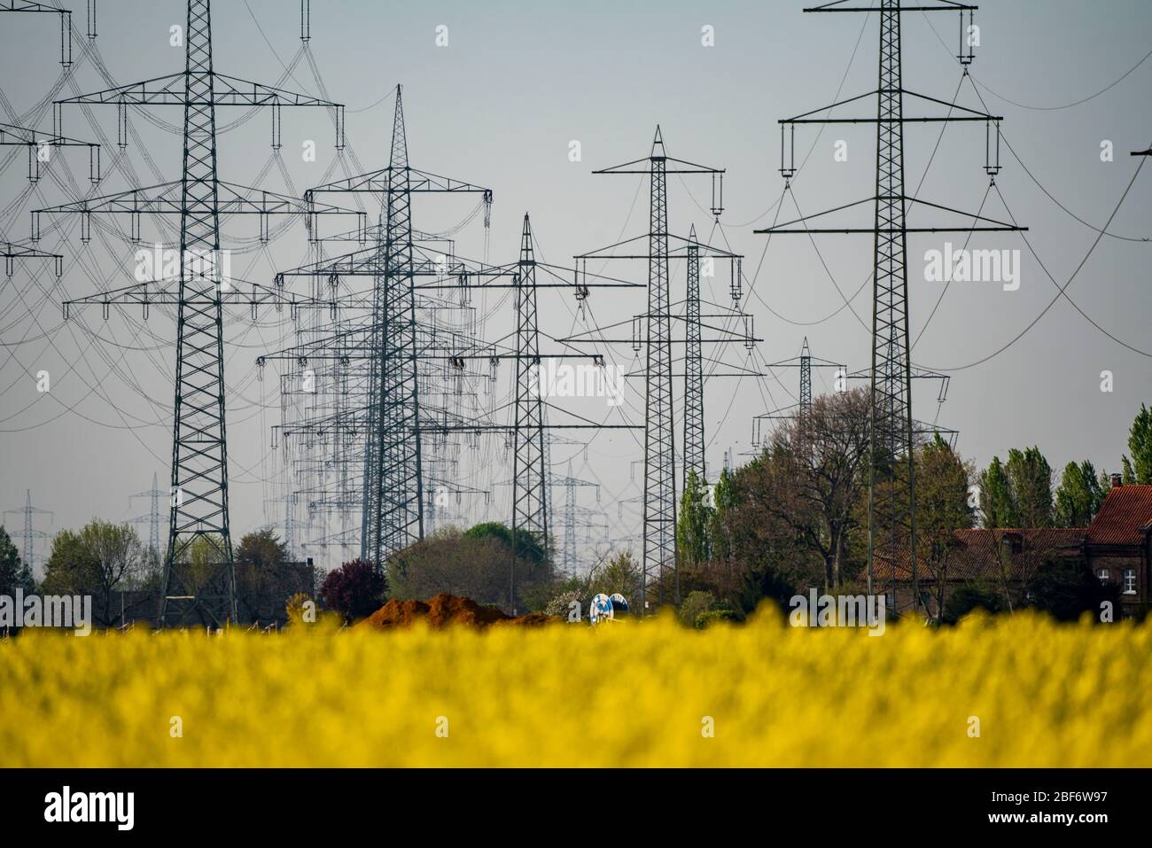 Extra-high voltage lines, 380 KV, power line, the electricity comes ...