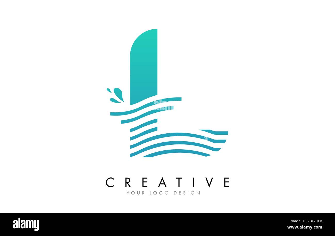 L Letter Logo with Waves and Water Drops Design Vector Illustration ...