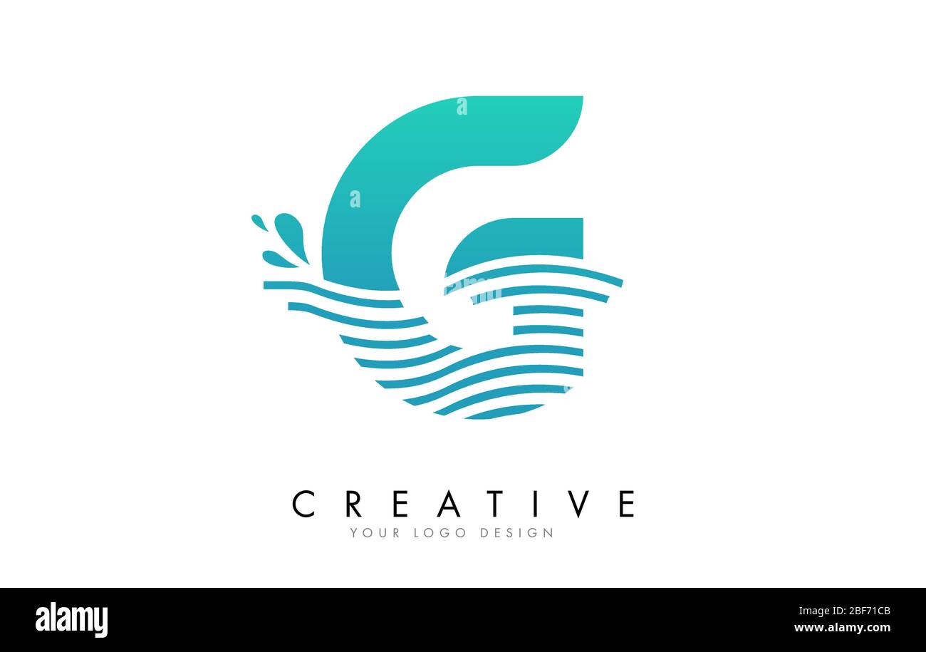 G Letter Logo with Waves and Water Drops Design Vector Illustration ...