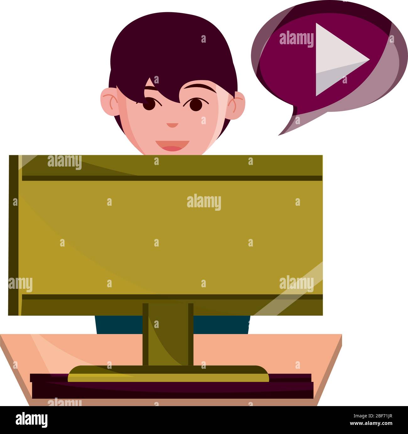 online activities, character male watching video in computer vector ...