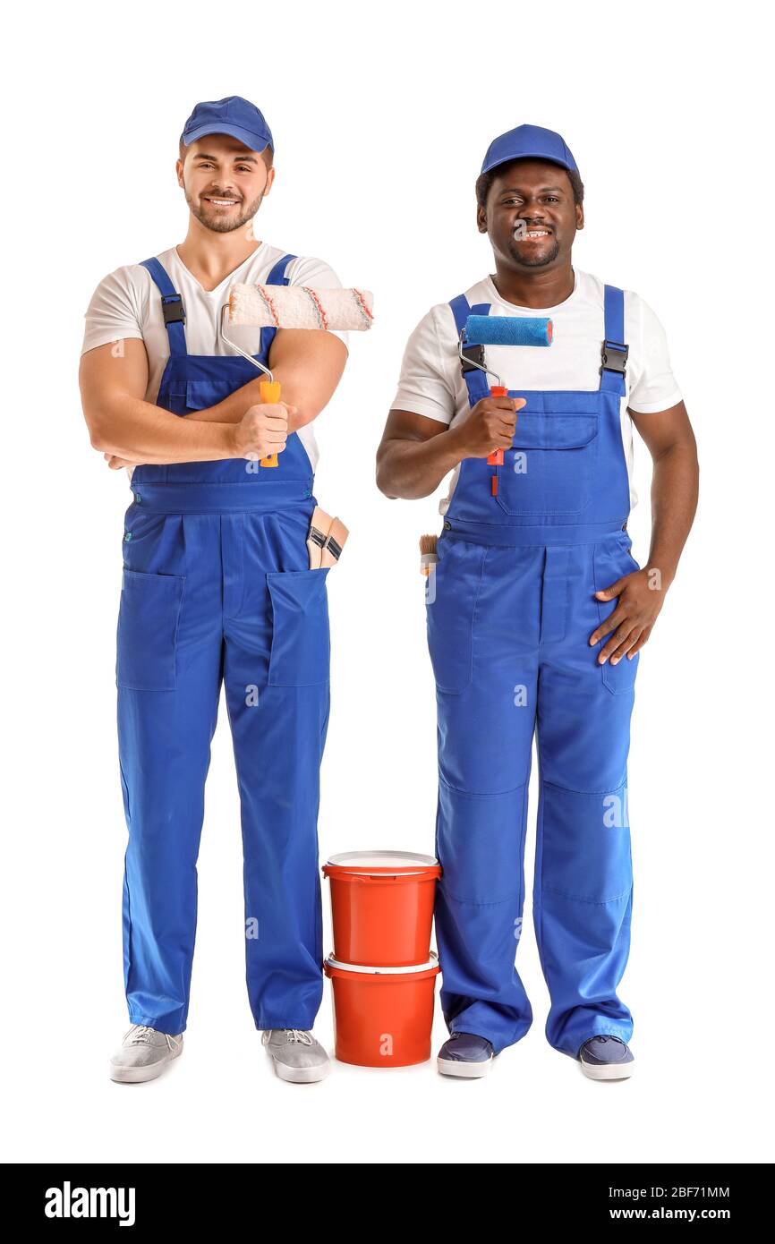 Portrait of painters on white background Stock Photo - Alamy