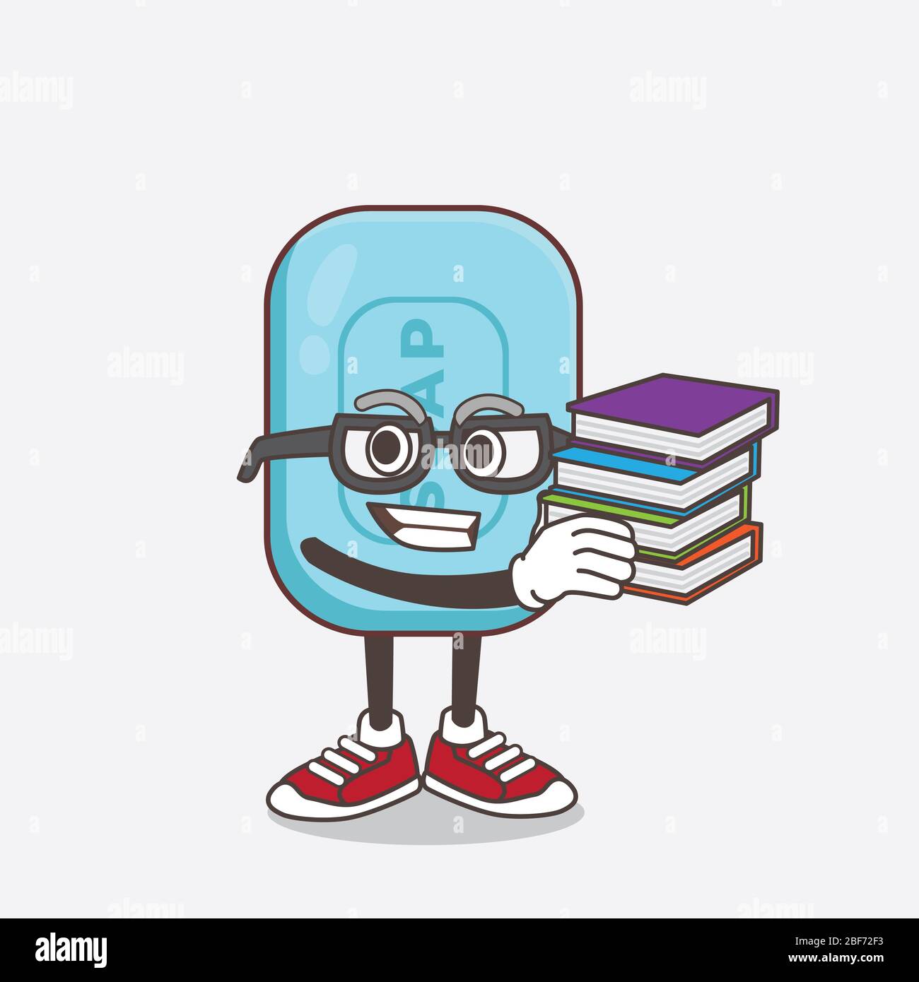 An illustration of Blue Soap cartoon mascot character studying with ...