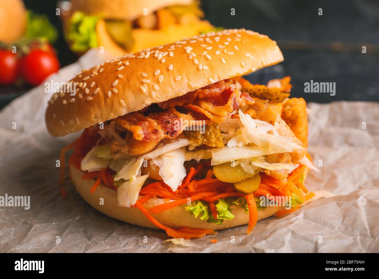 Tasty doner kebab in bun on table Stock Photo - Alamy