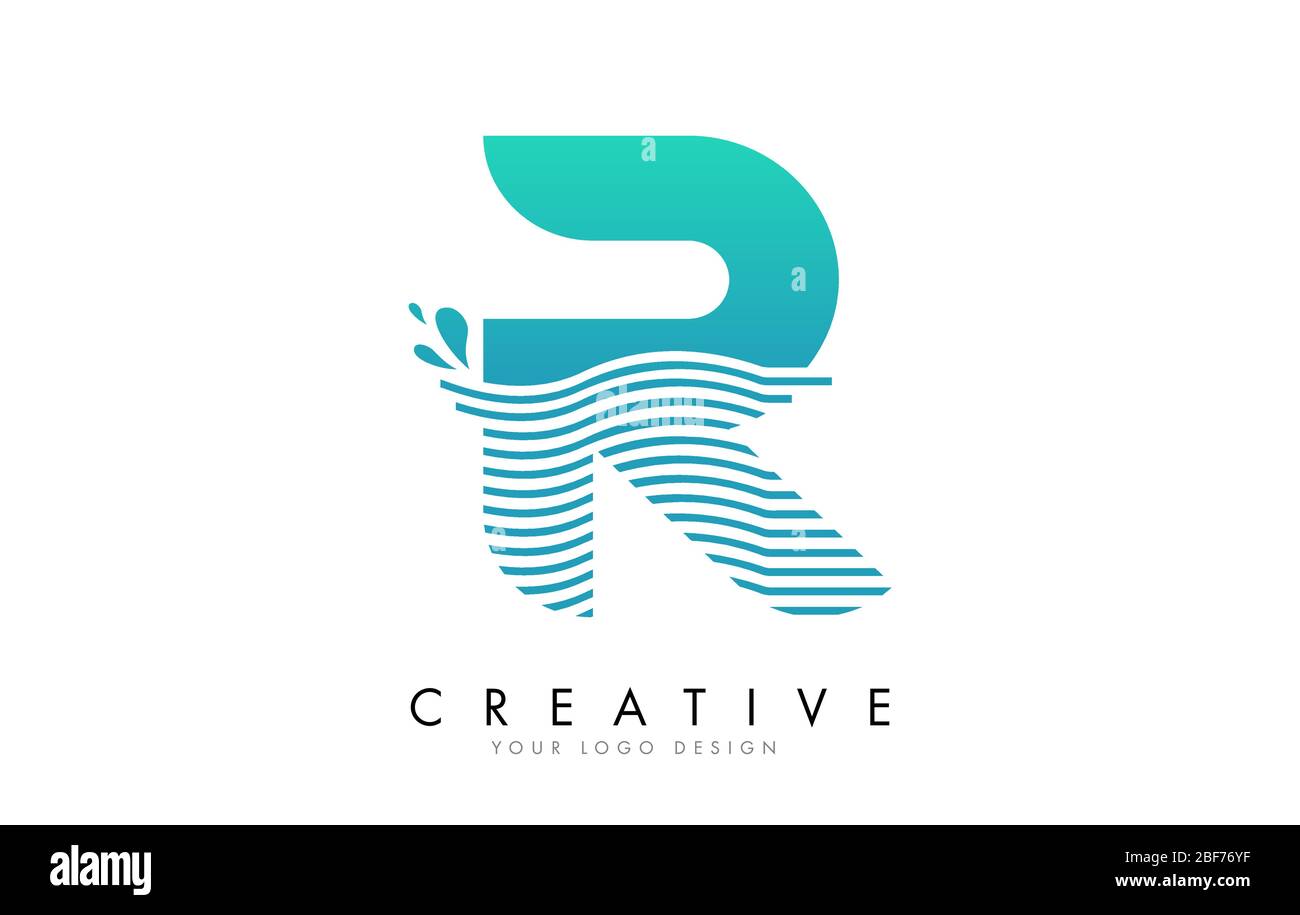 R Letter Logo with Waves and Water Drops Design Vector Illustration ...
