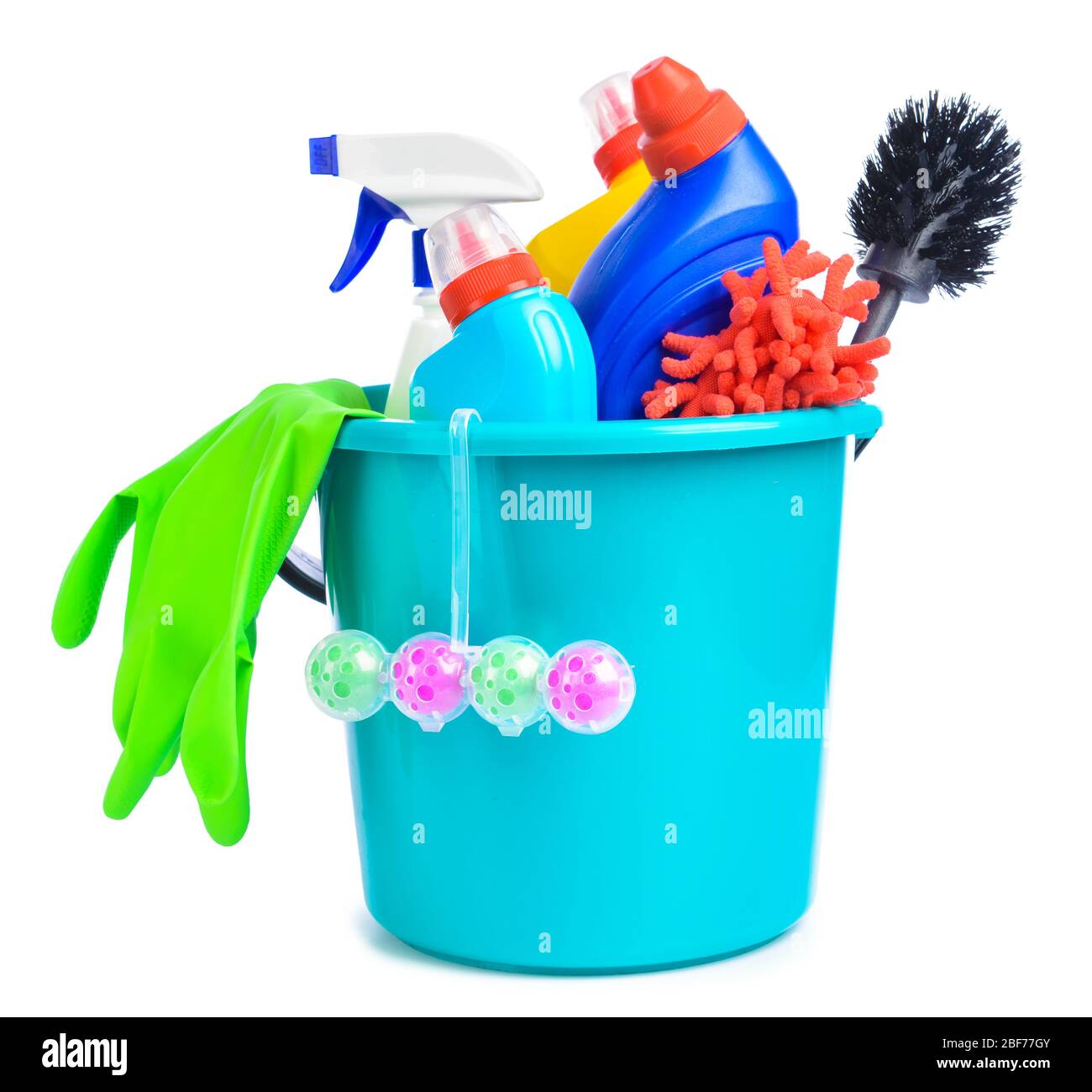 Set of cleaning supplies on white background Stock Photo - Alamy