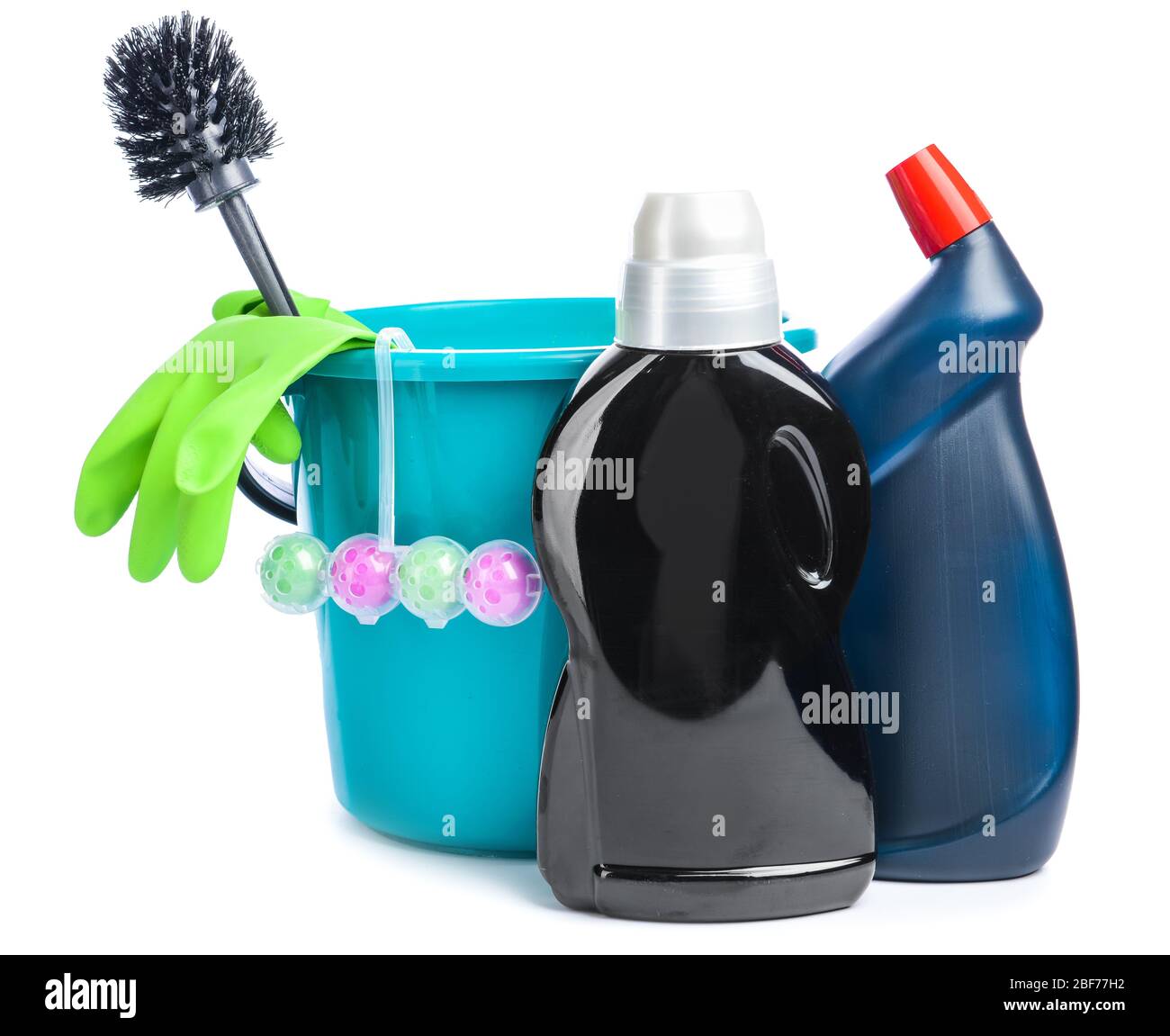 Set of cleaning supplies on white background Stock Photo - Alamy