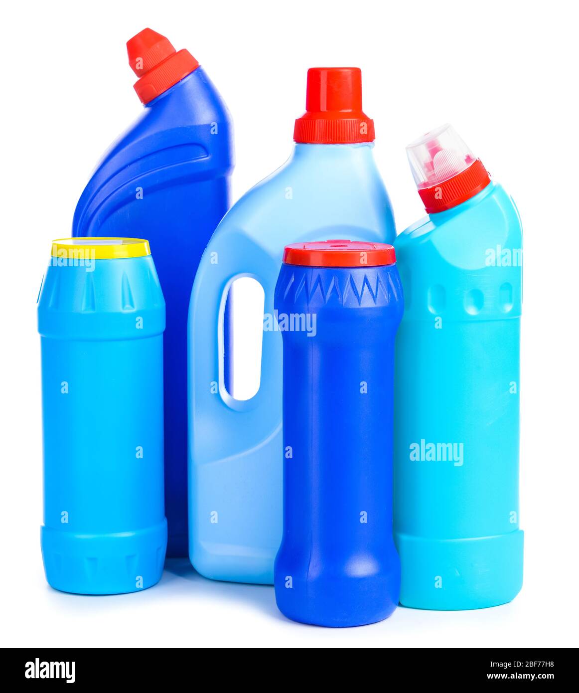 Bottles of detergents on white background Stock Photo - Alamy