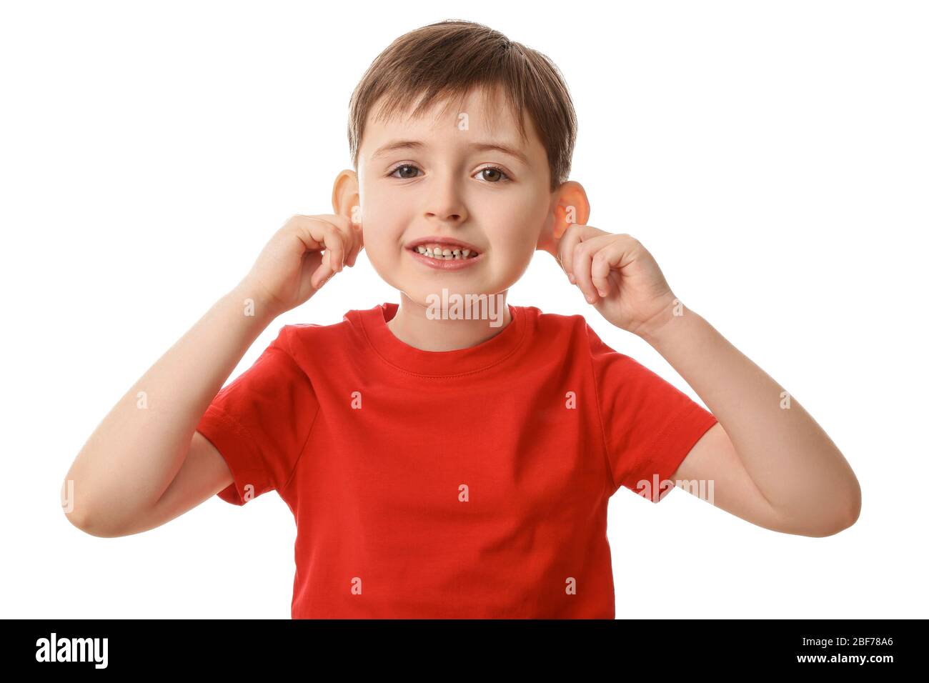 Funny grimacing little boy on white background Stock Photo - Alamy