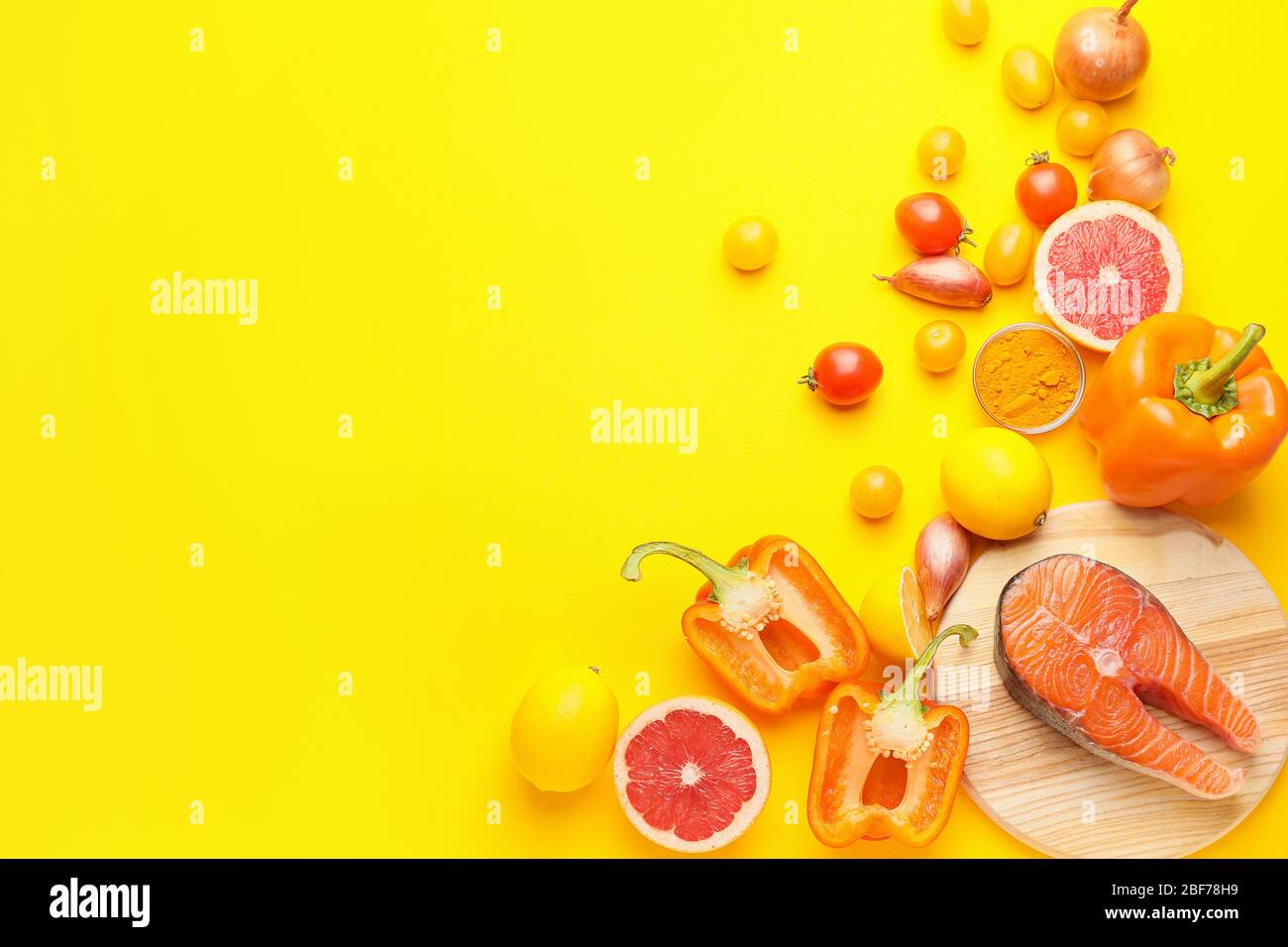Healthy products on color background Stock Photo - Alamy