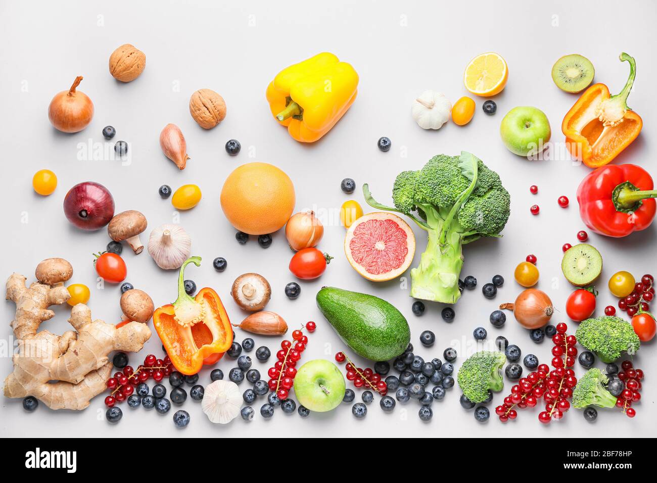 Healthy products on white background Stock Photo - Alamy