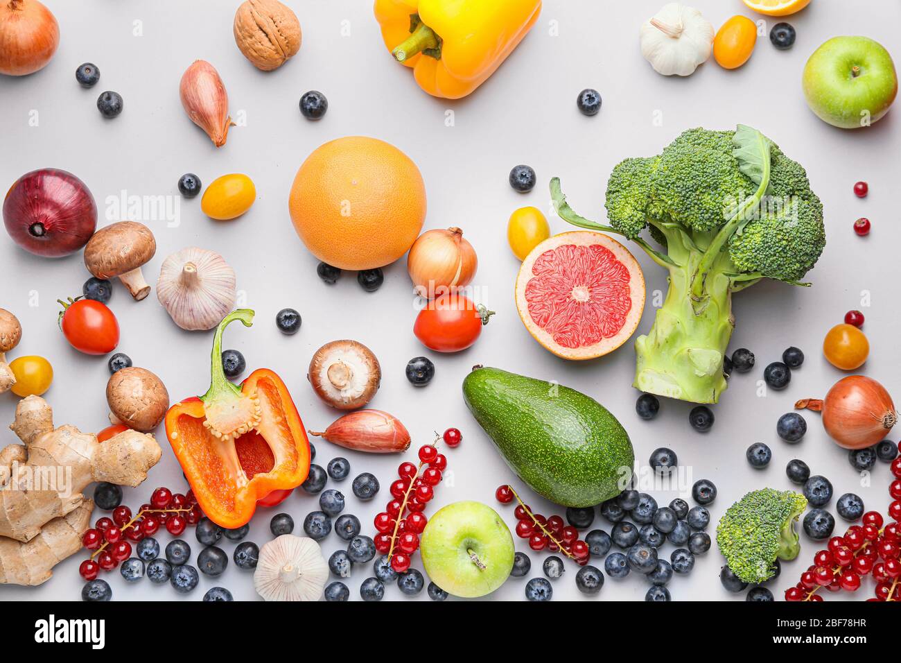 Healthy products on white background Stock Photo - Alamy