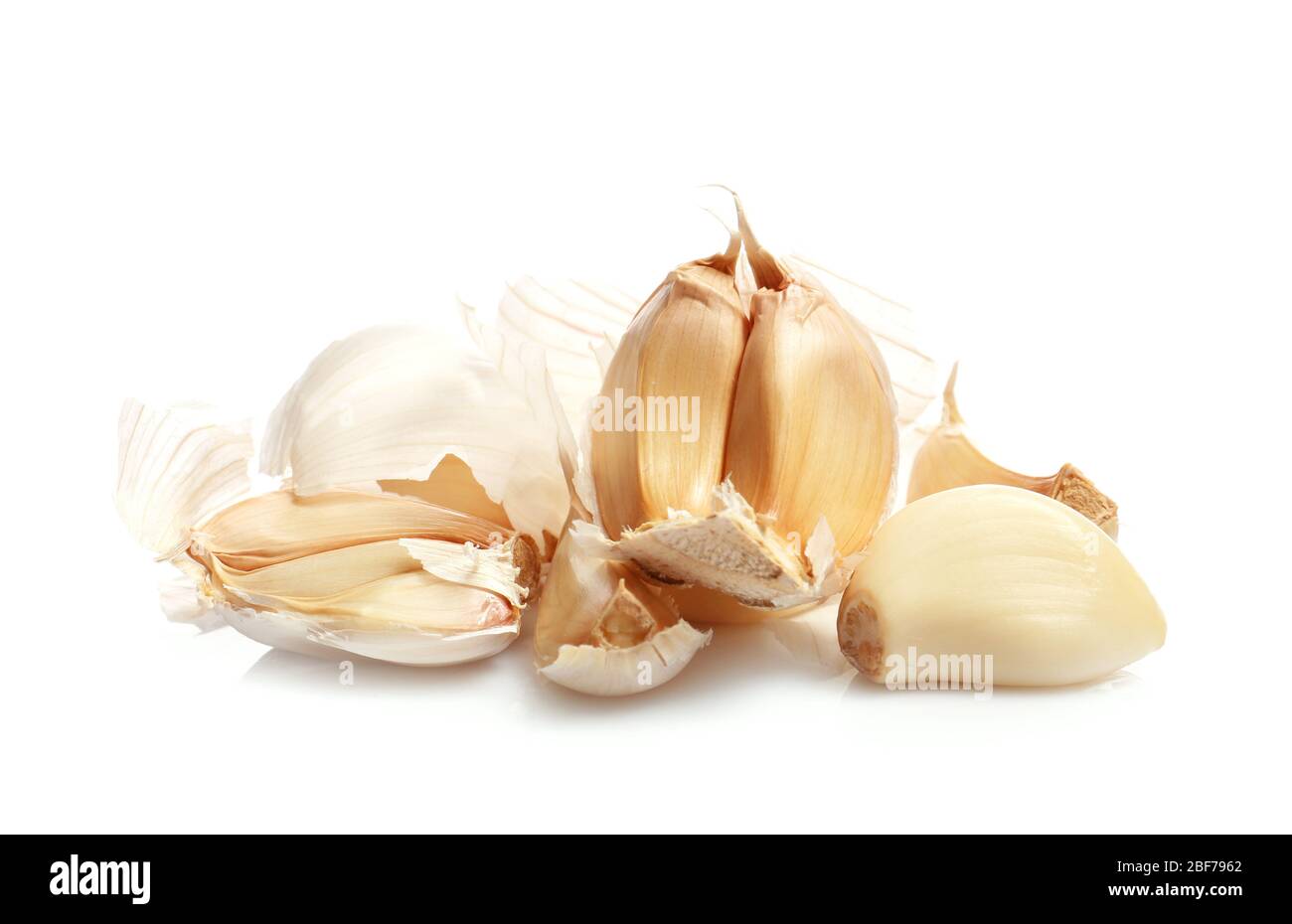 Fresh garlic on white background Stock Photo - Alamy