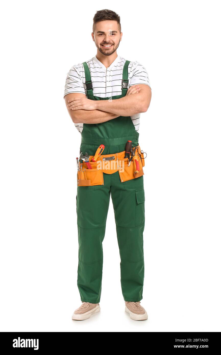 Male worker builder crossed Cut Out Stock Images & Pictures - Alamy