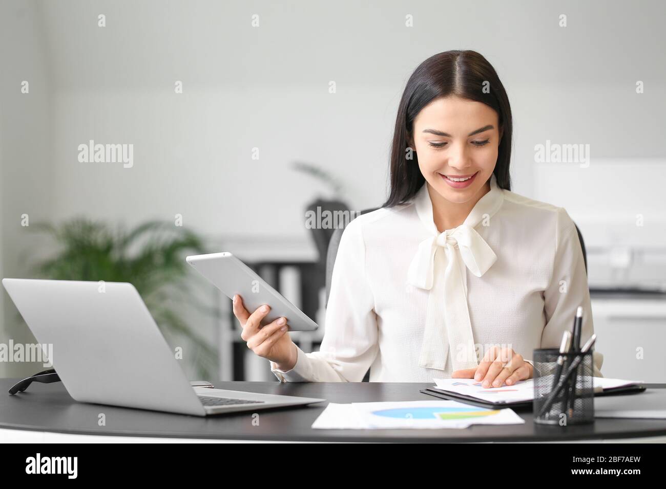 Female accountant working in office Stock Photo - Alamy