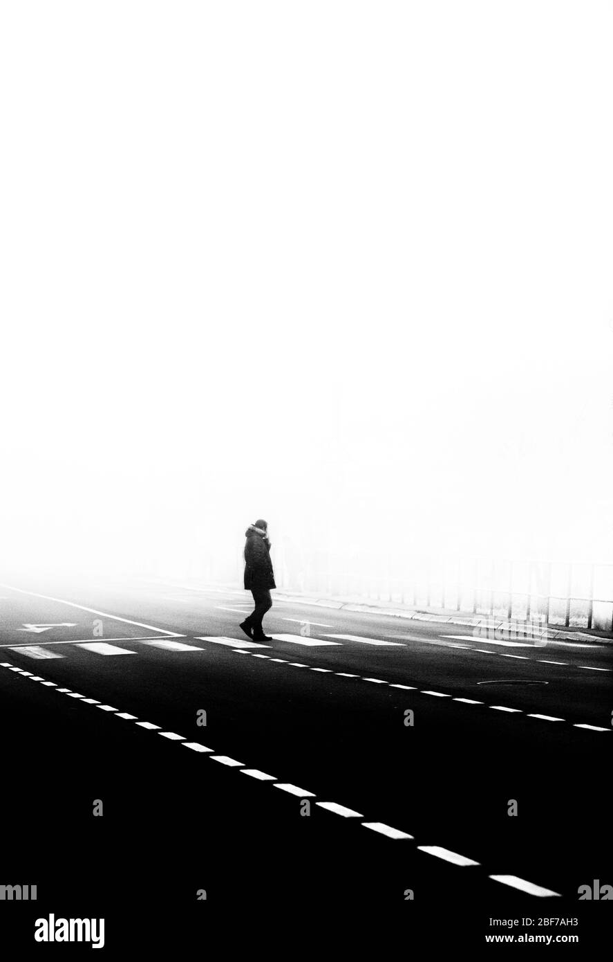 Street crossing man Black and White Stock Photos & Images - Alamy