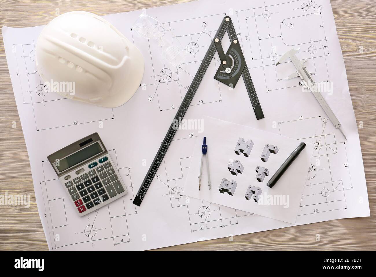 Workplace of engineer in office Stock Photo - Alamy