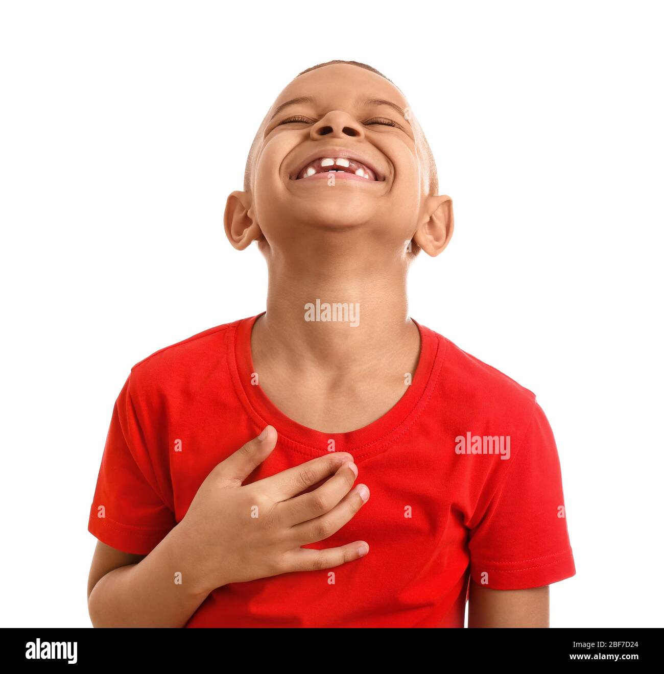 Happy laughing African-American boy on white background Stock Photo - Alamy