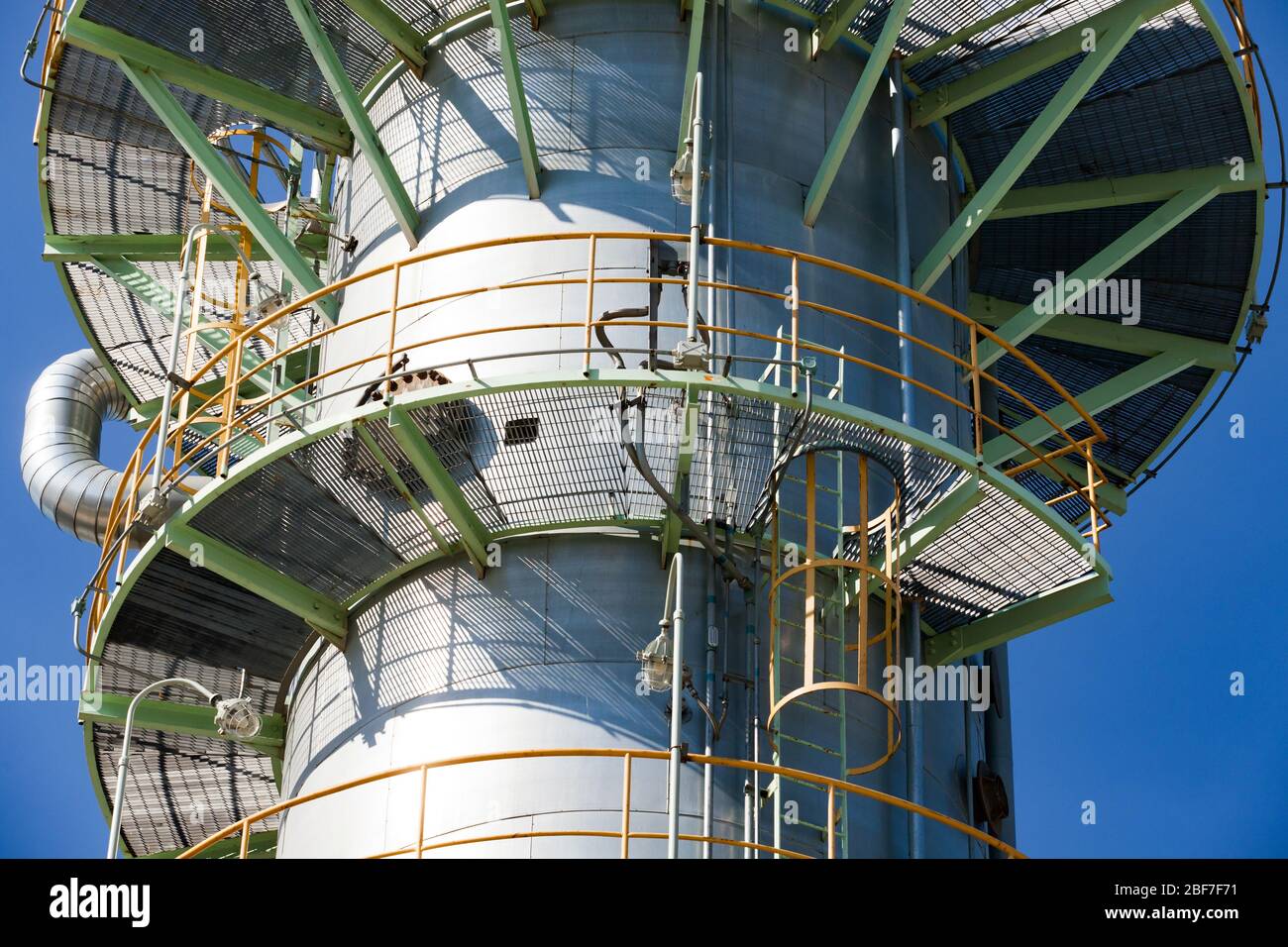Petrochemical plant. Close-up of Oil distillation tower (refining ...