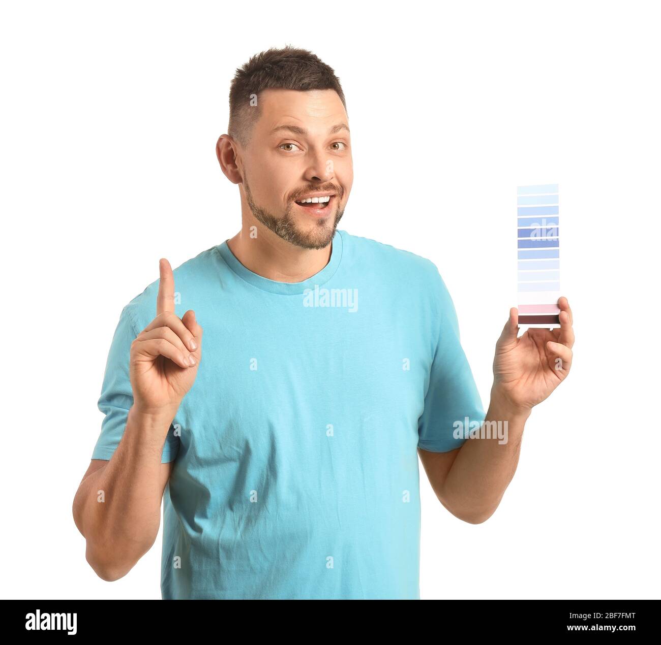 Man with color palette on white background Stock Photo - Alamy