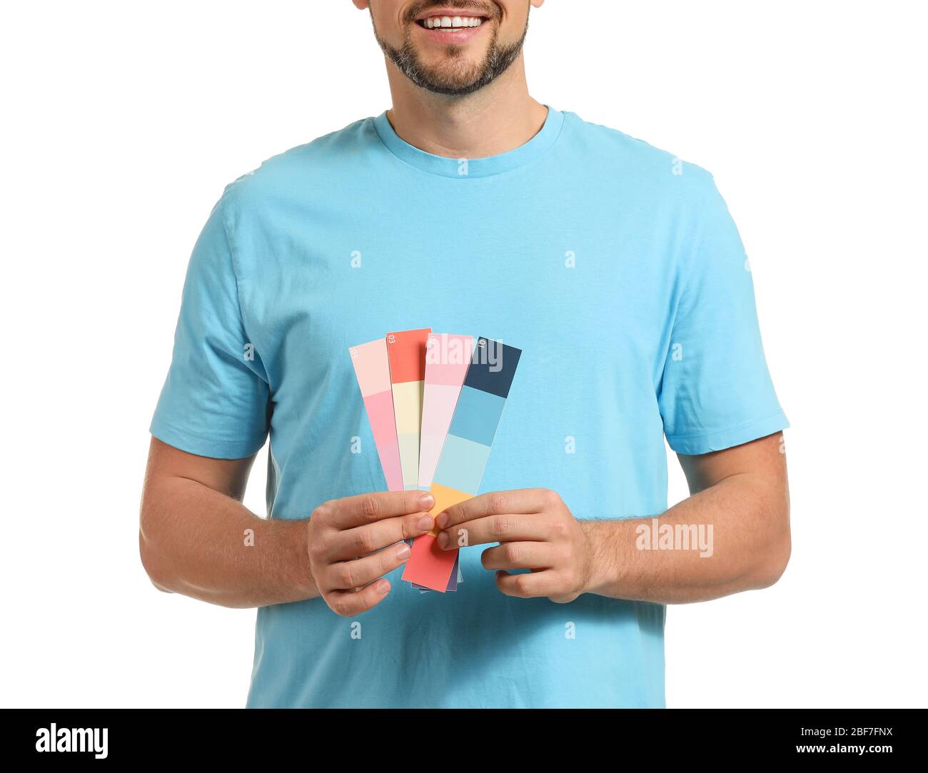 Man with color palettes on white background Stock Photo - Alamy