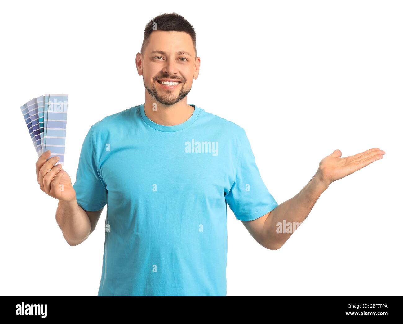 Man with color palettes on white background Stock Photo - Alamy