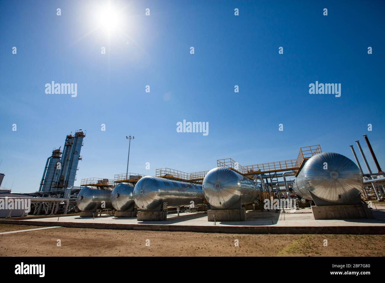Oil refinery and gas processing plant in desert. A few heat exchangers ...
