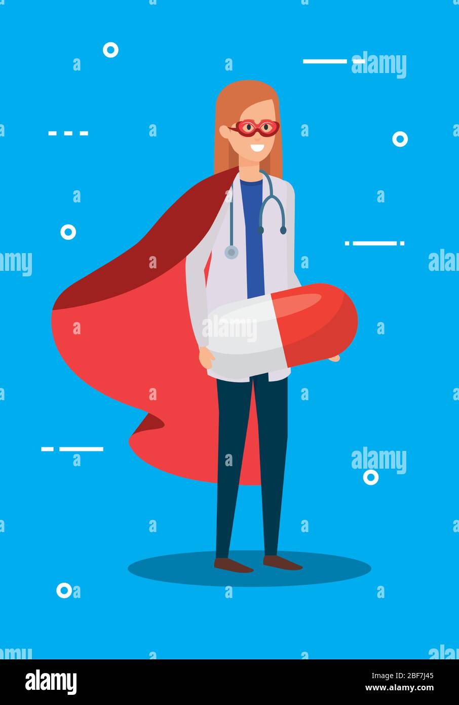 super doctor female with hero cloak and capsule medicine Stock Vector ...