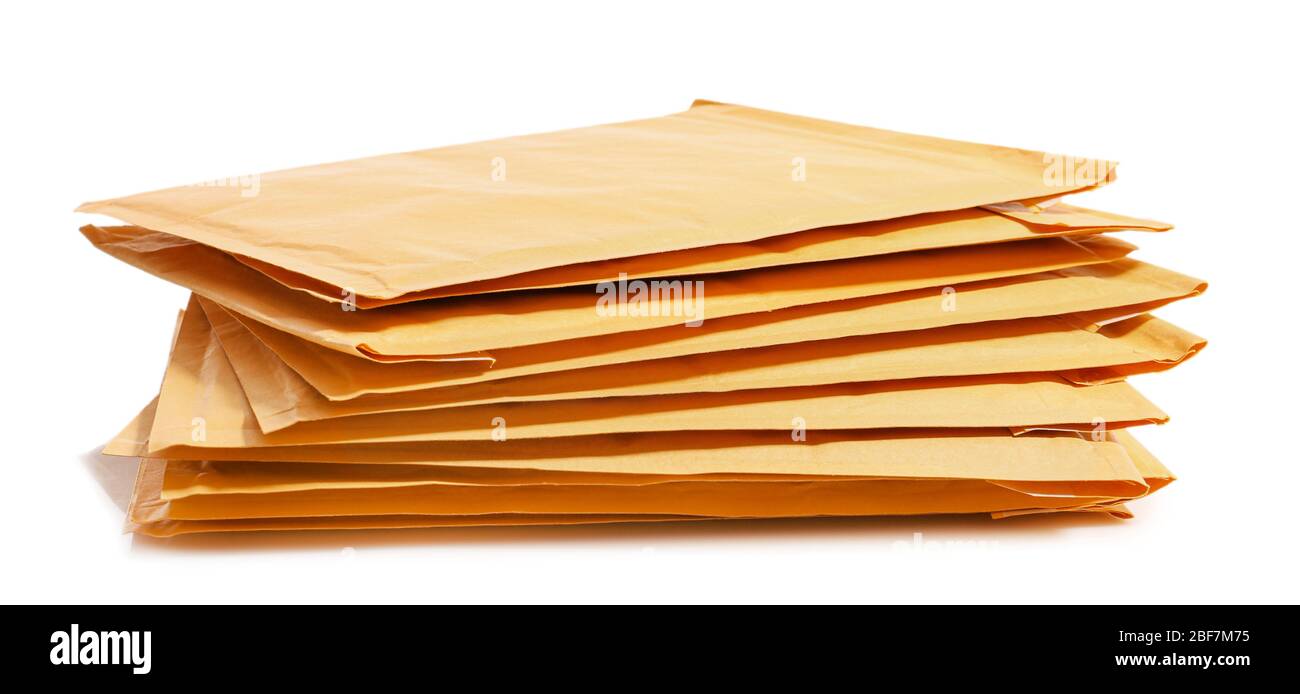 Many envelopes parcels on white background Stock Photo - Alamy