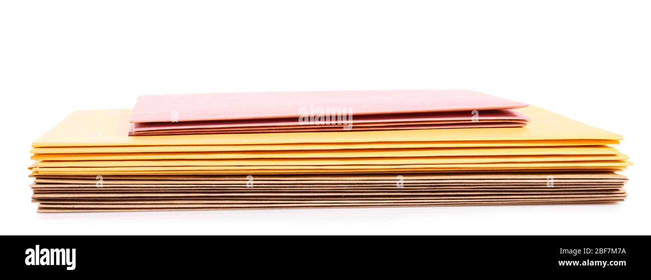 Stack of paper envelopes on white background Stock Photo - Alamy