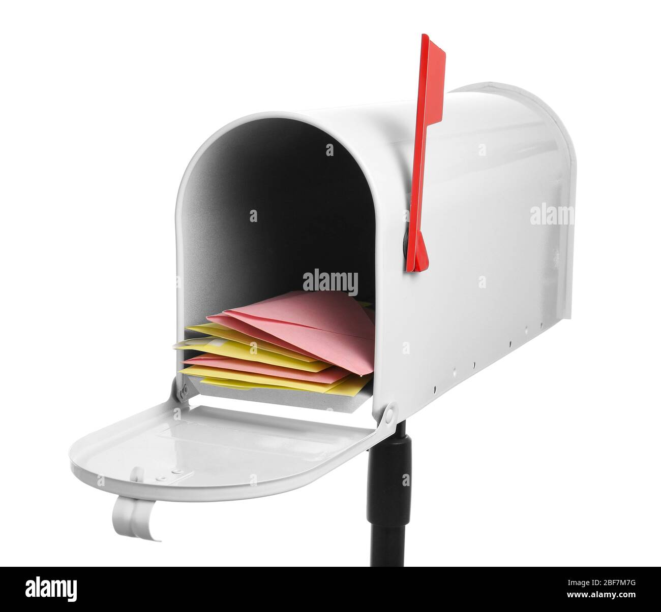 Mail box with letters on white background Stock Photo - Alamy