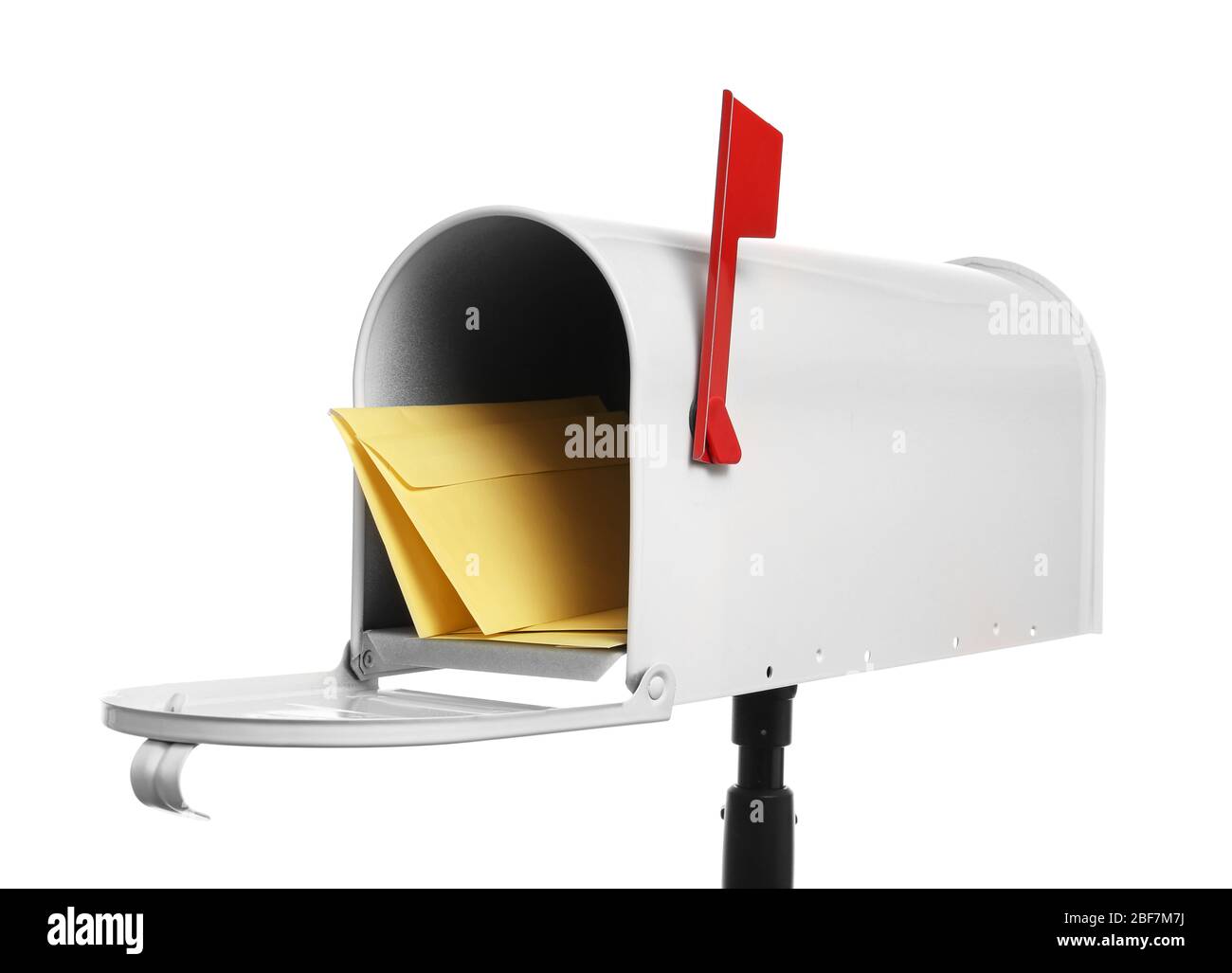 Mail box with letters on white background Stock Photo - Alamy