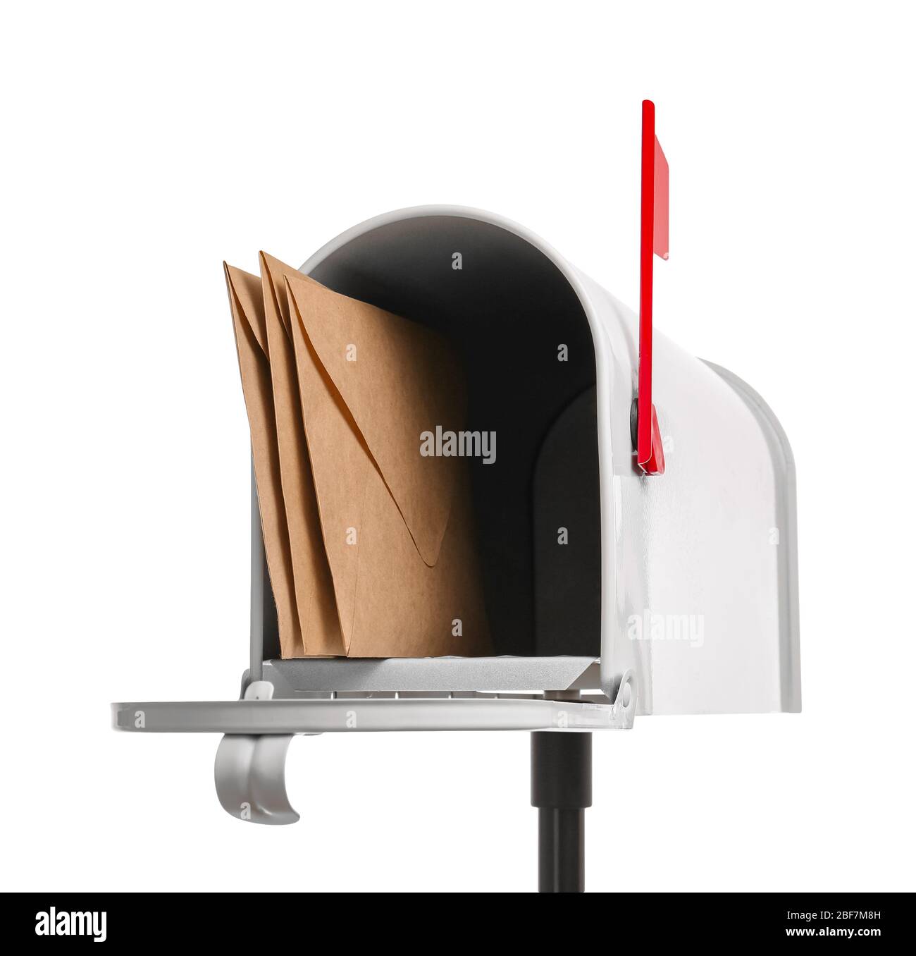 Mail box with letters on white background Stock Photo - Alamy