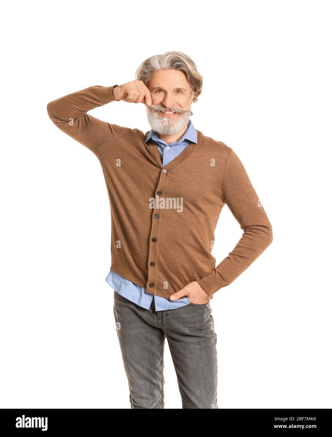 Stylish elderly man on white background Stock Photo - Alamy