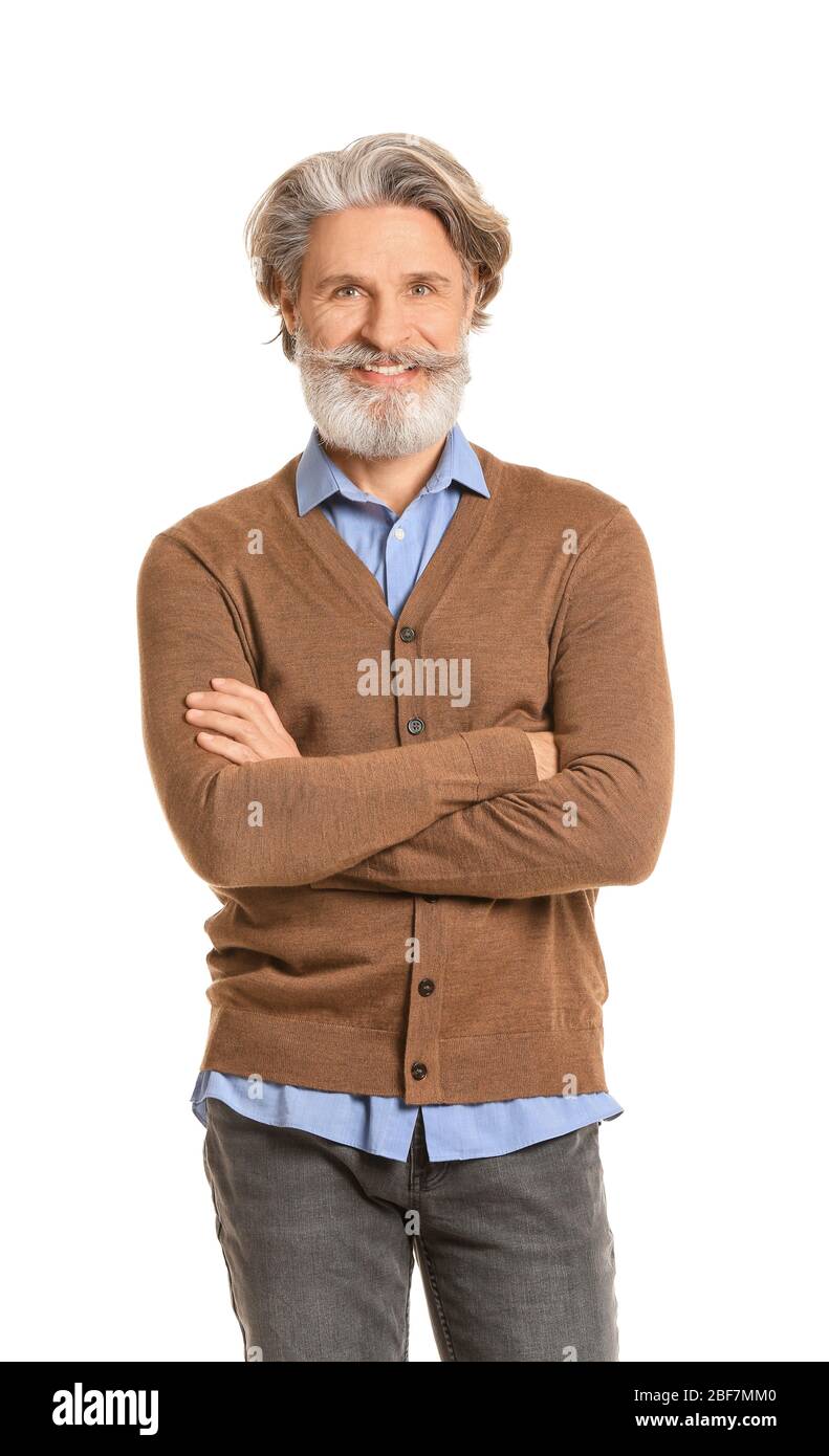 Stylish elderly man on white background Stock Photo - Alamy