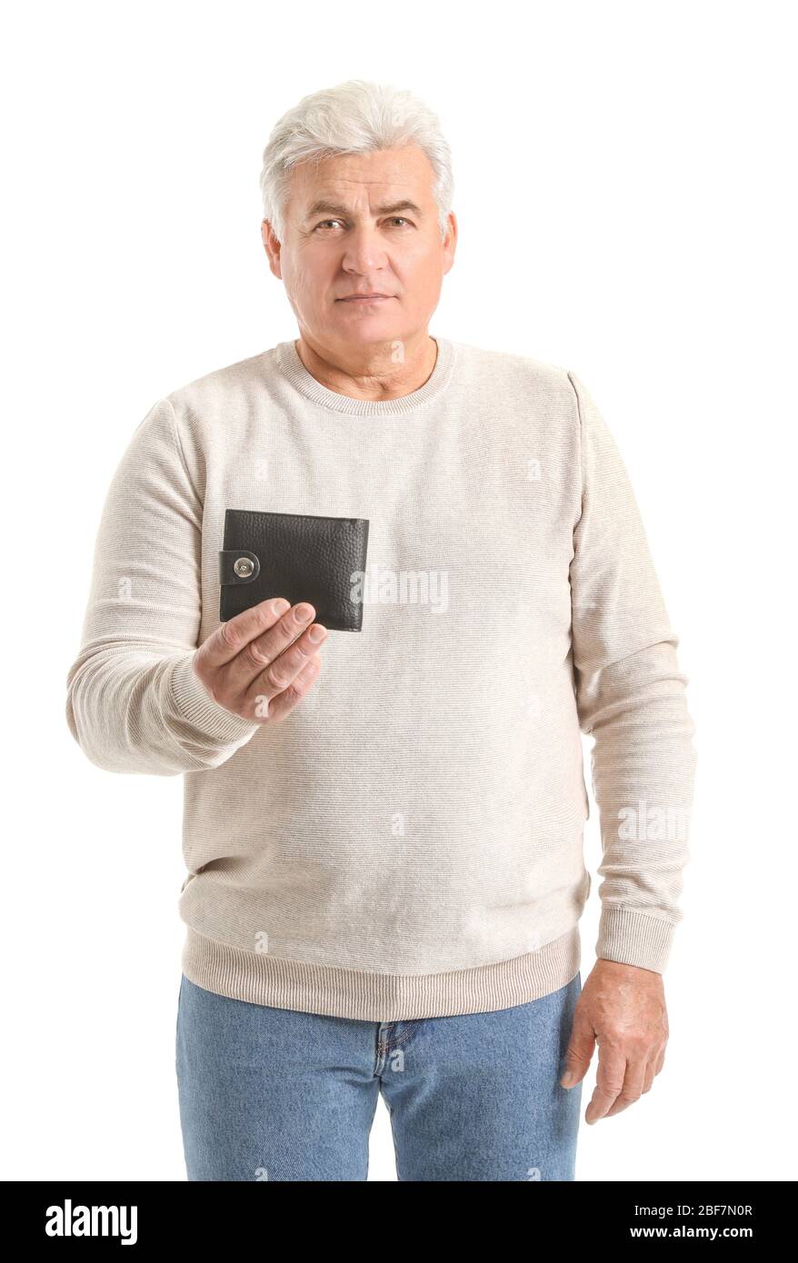 Senior man with purse on white background Stock Photo - Alamy