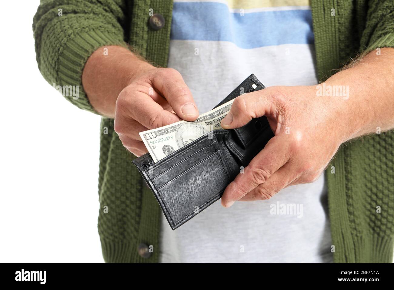 Senior man with purse on white background, closeup Stock Photo - Alamy