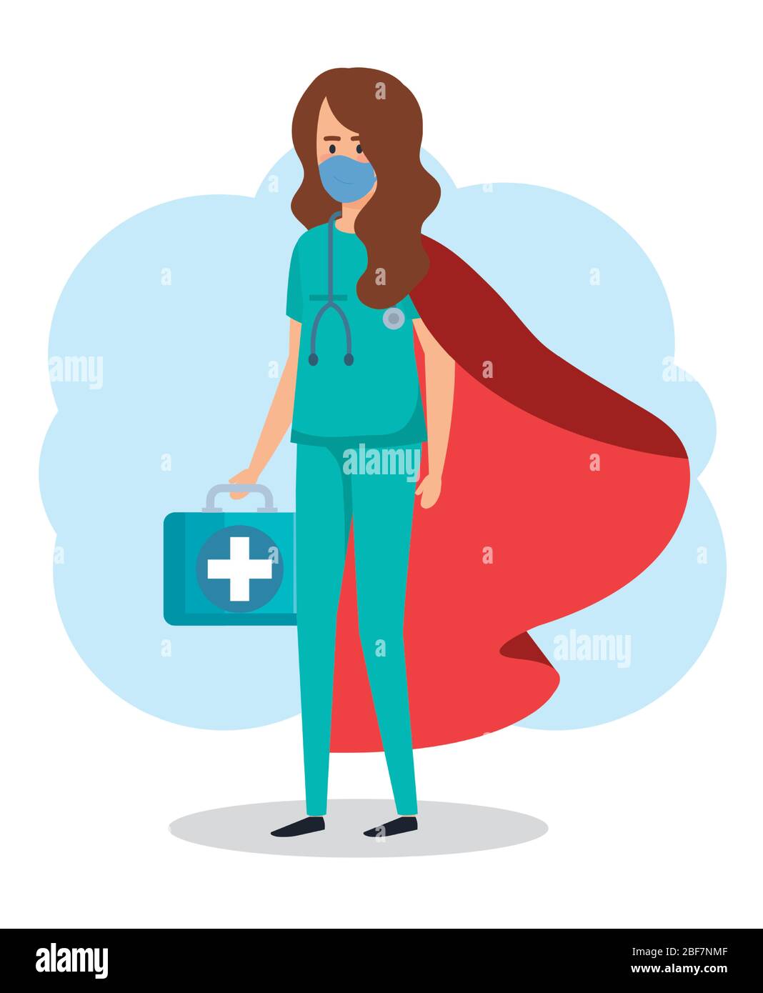super female paramedic with hero cloak and first aid kit Stock Vector ...