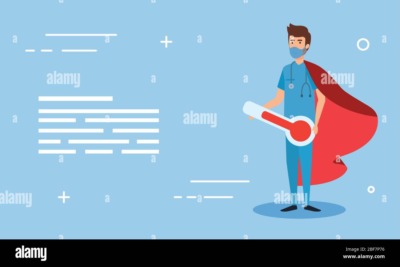 banner of super male paramedic with hero cloak and thermometer Stock ...