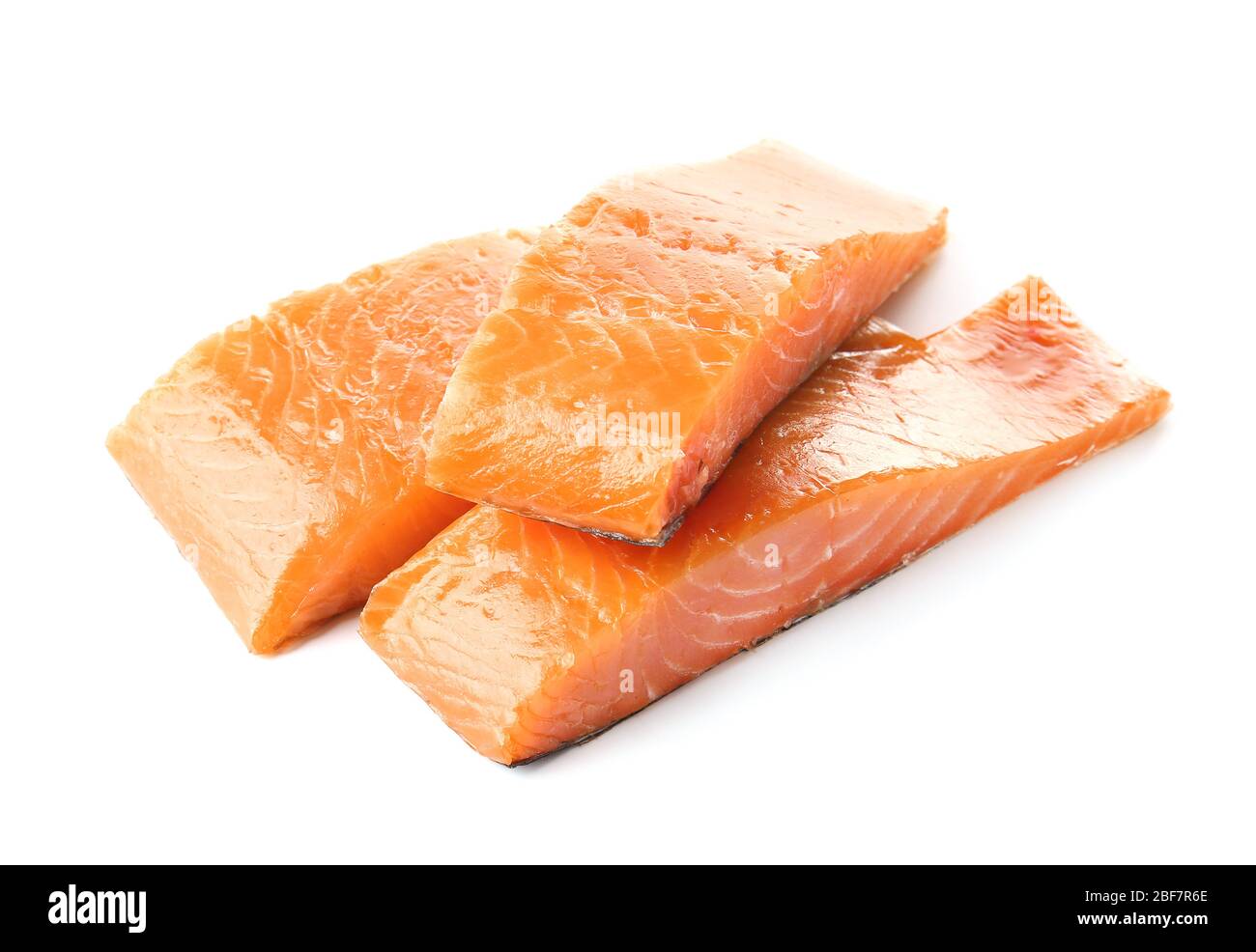 Raw salmon fillet on white background Stock Photo - Alamy