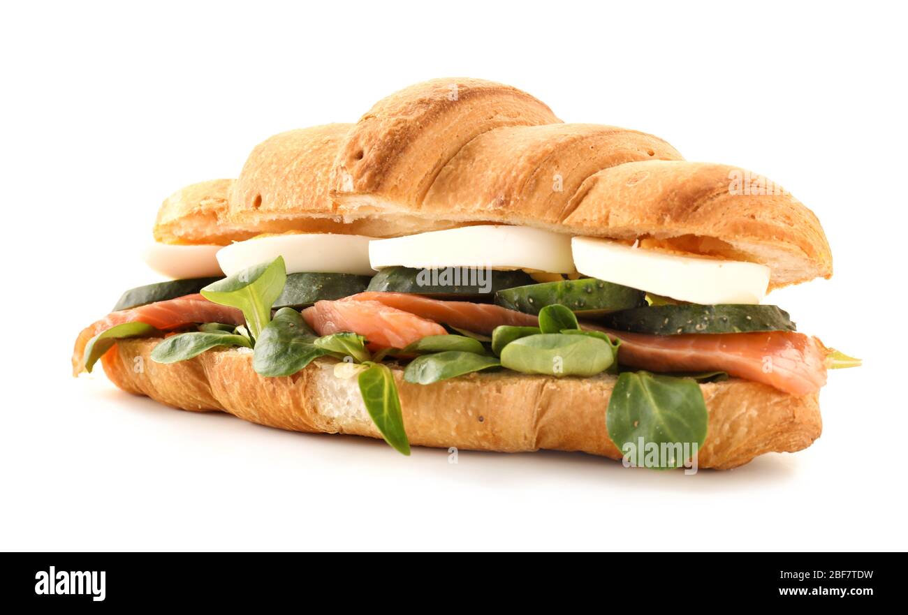 Tasty croissant sandwich on white background Stock Photo - Alamy