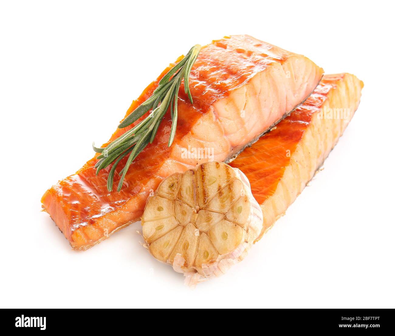 Cooked salmon fillet on white background Stock Photo - Alamy