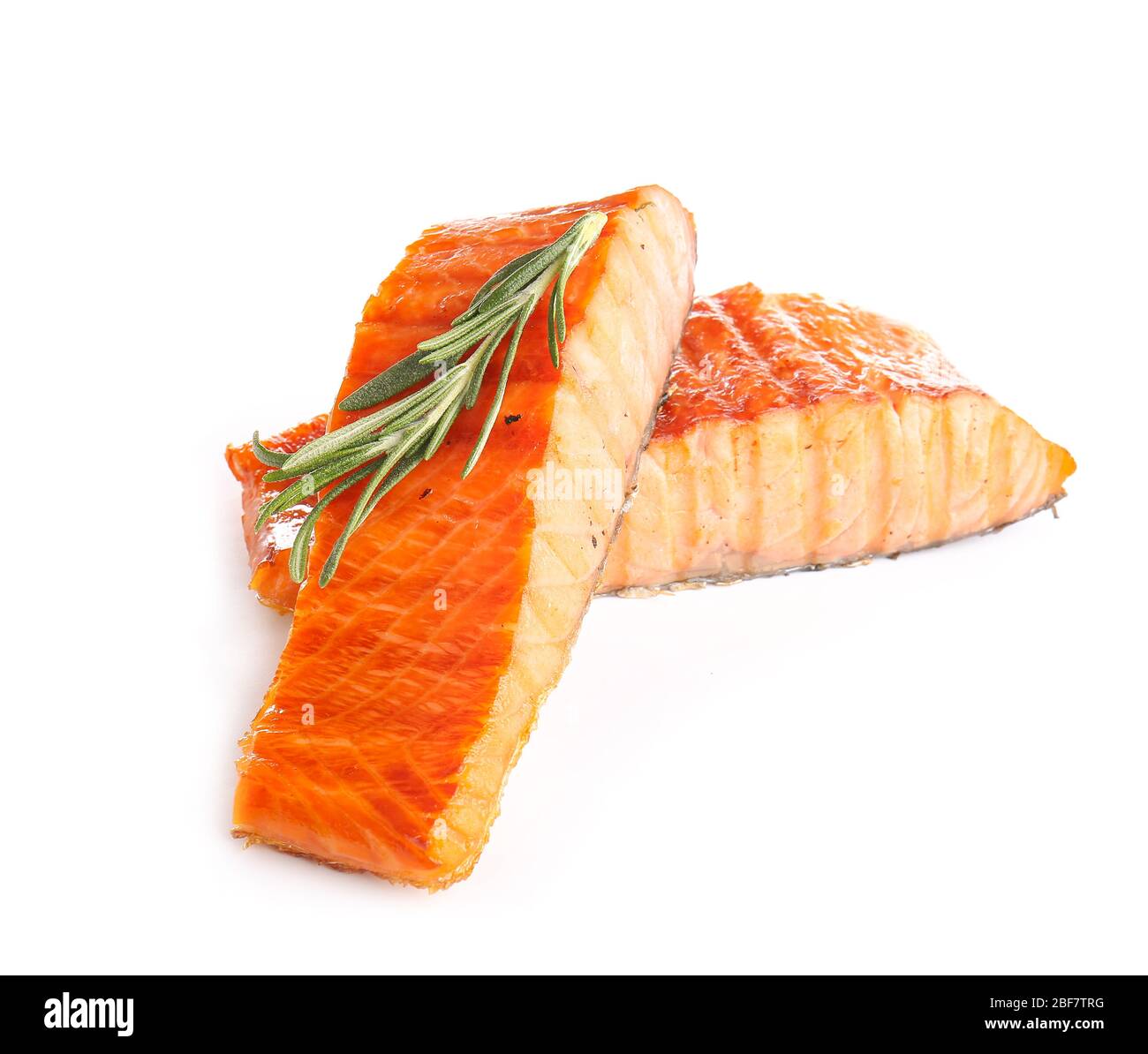 Cooked salmon fillet on white background Stock Photo - Alamy