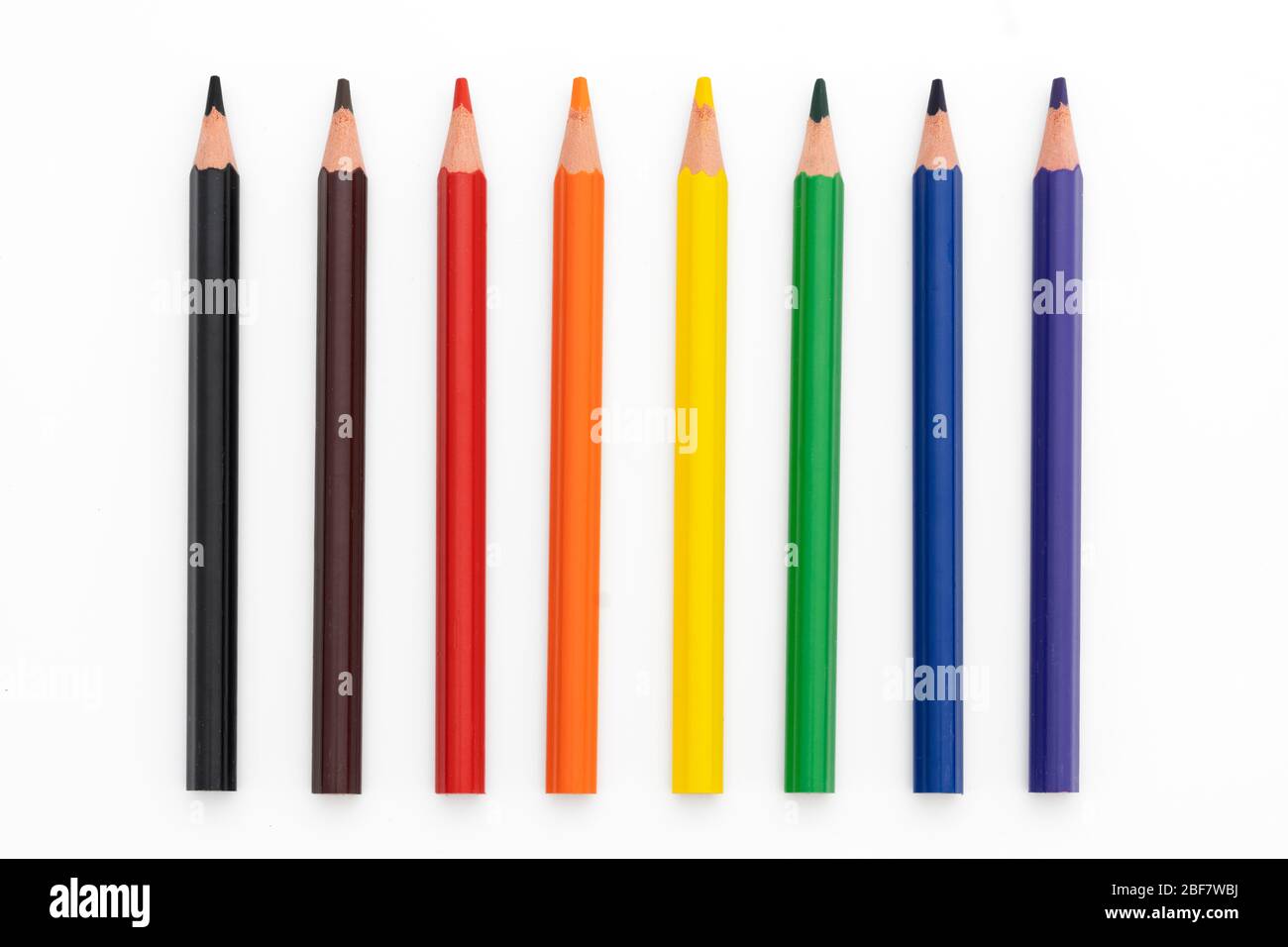 eight colored pencil on white background Stock Photo - Alamy
