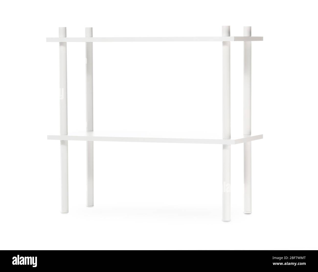Empty shelving unit on white background Stock Photo - Alamy